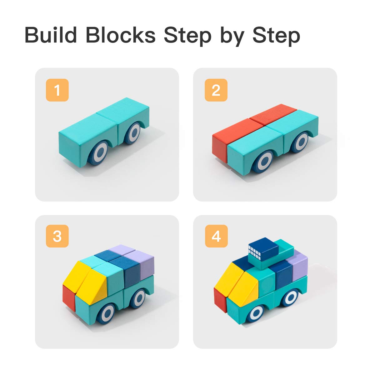 ROBUD Wooden Building Blocks Set for Toddlers Kids, Stacking Toy Gift for Boys and Girls Ages 3-8 Years Old - 100 PCS