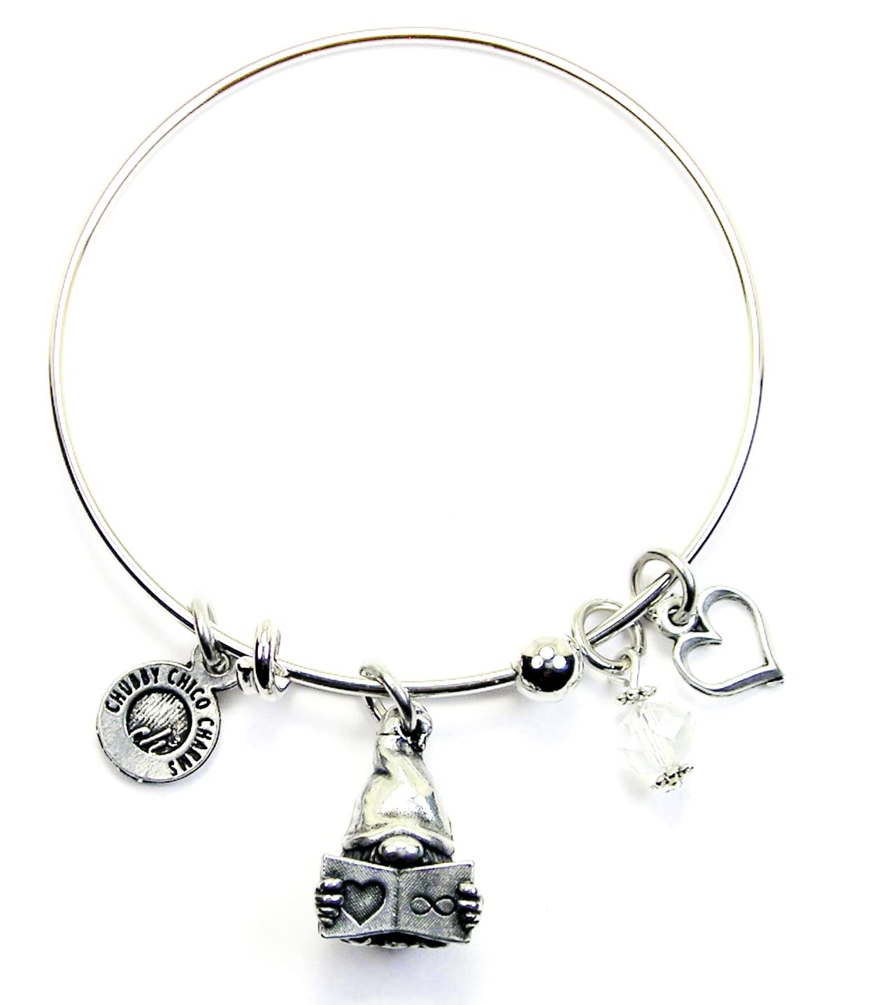 Chubby Chico Charms Book Lover 3D gnome charm bangle bracelet book lover gifts book lover jewelry