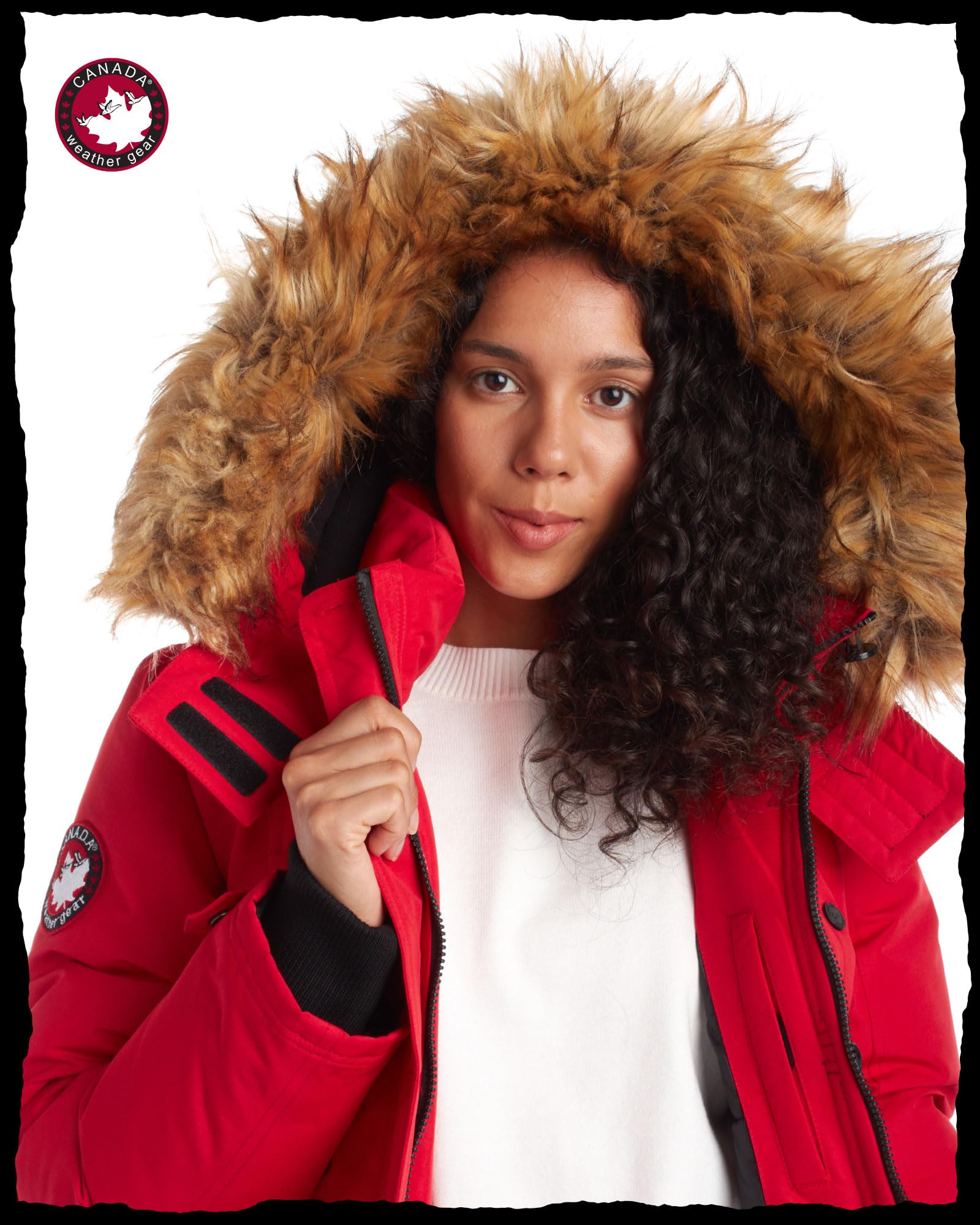 CANADA WEATHER GEAR Women's Winter Coat - Stadium Parka Jacket, Fur Trim Hood (S-3XL), Size Medium, Red Apple
