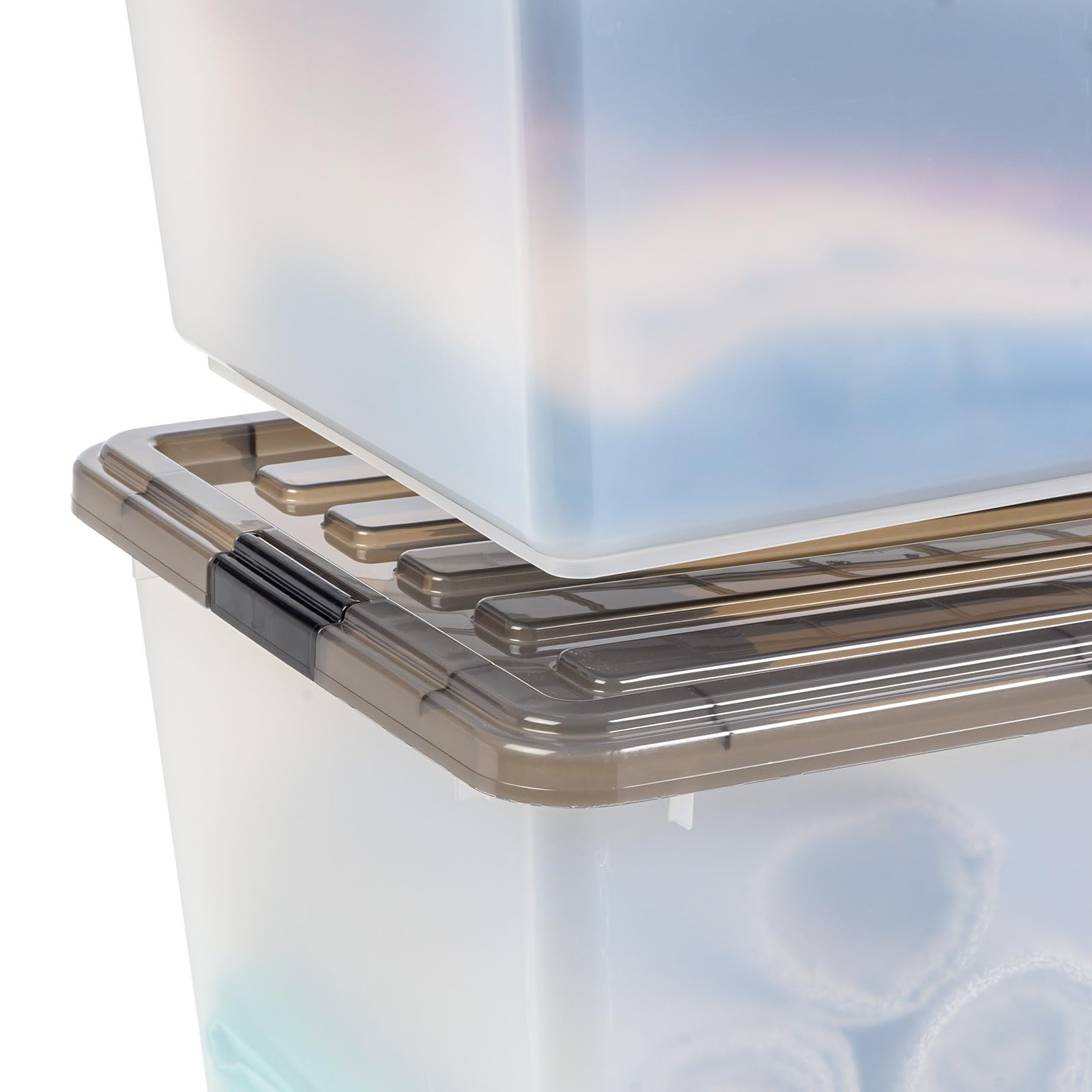IRIS USA 4 Pack 91qt Large Plastic Storage Bin with Lid and Secure Latching Buckles, Clear/Gray