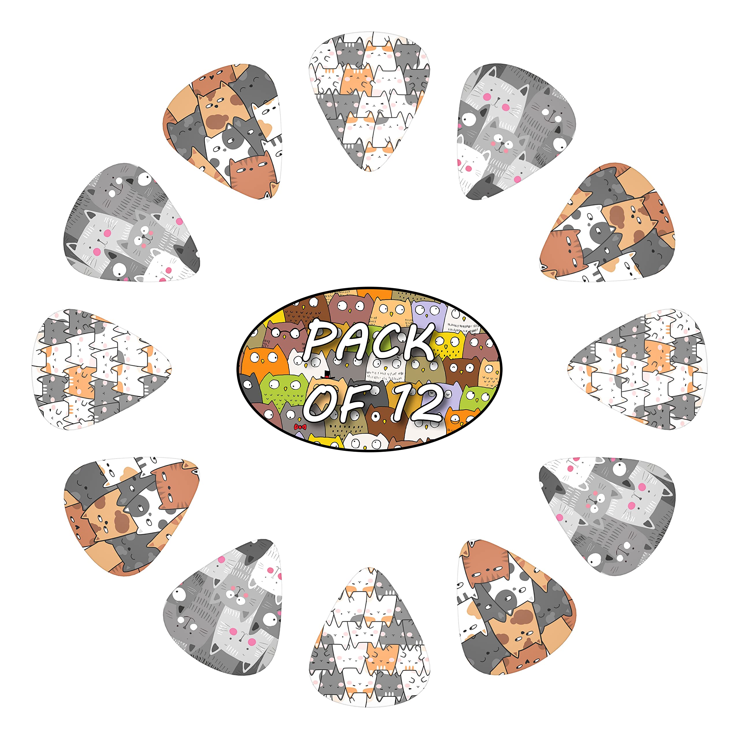 Cute Cat Guitar Picks For Guitar Players,Guitar Picks For Acoustic Guitar,Classical Triangle for Bass, Electric Acoustic Guitars 12 Pack