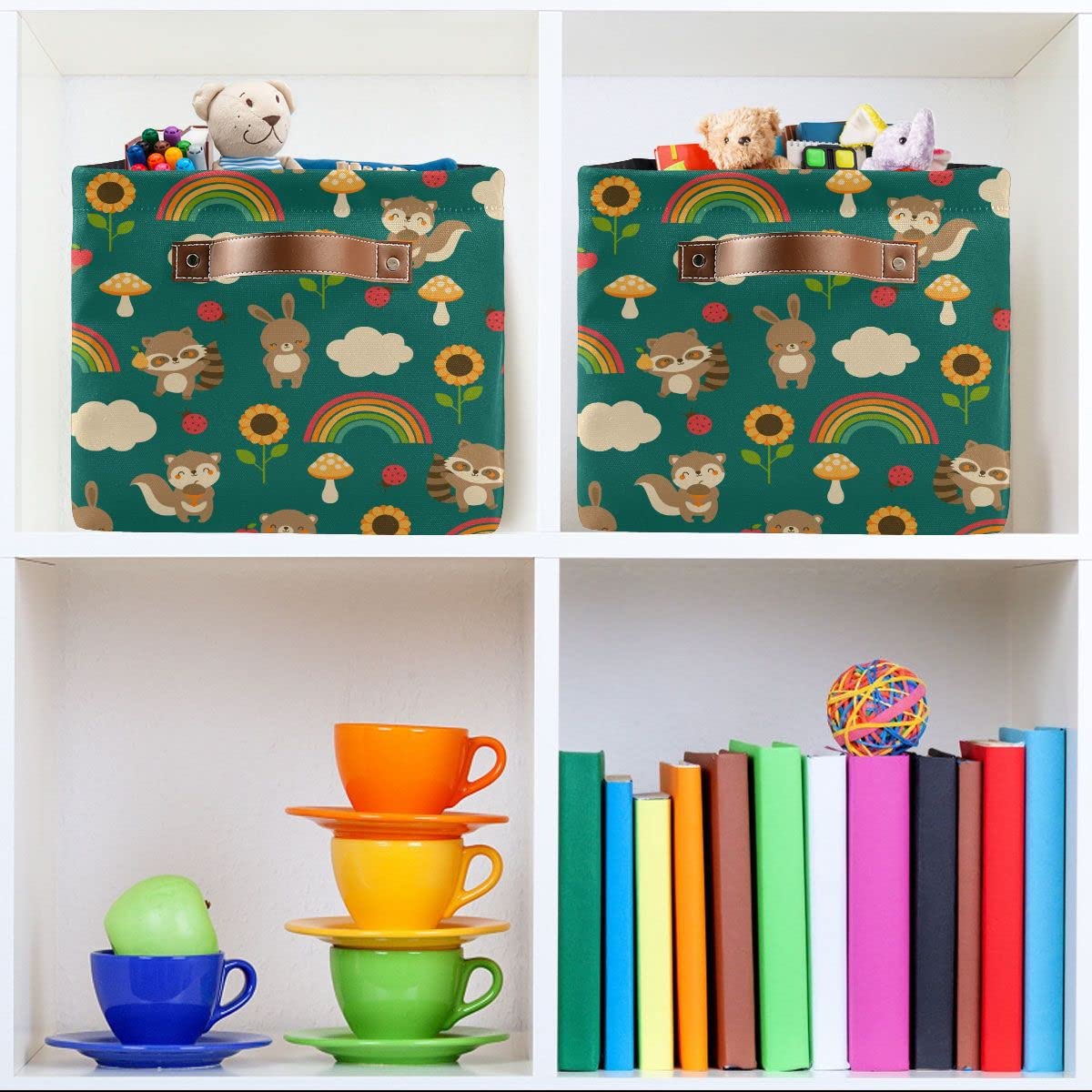 Cute Woodland Animals Pattern Rectangle Storage Basket Collapsible Storage Bin for Nursery Toys Books Waterproof Baskets for Closet Shelves Bedroom Decor