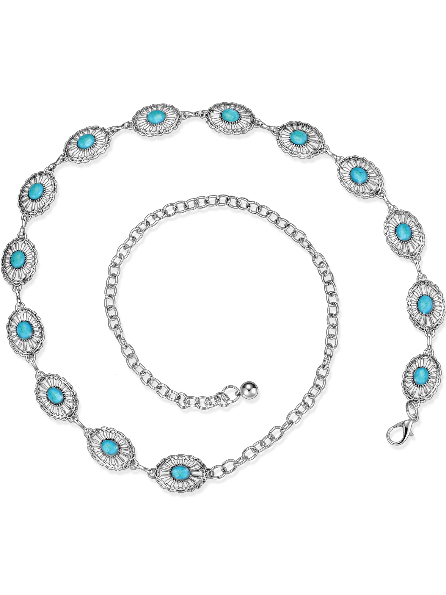Coume Turquoise Concho Chain Belt Waist Belts for Women for Dresses Metal Belt
