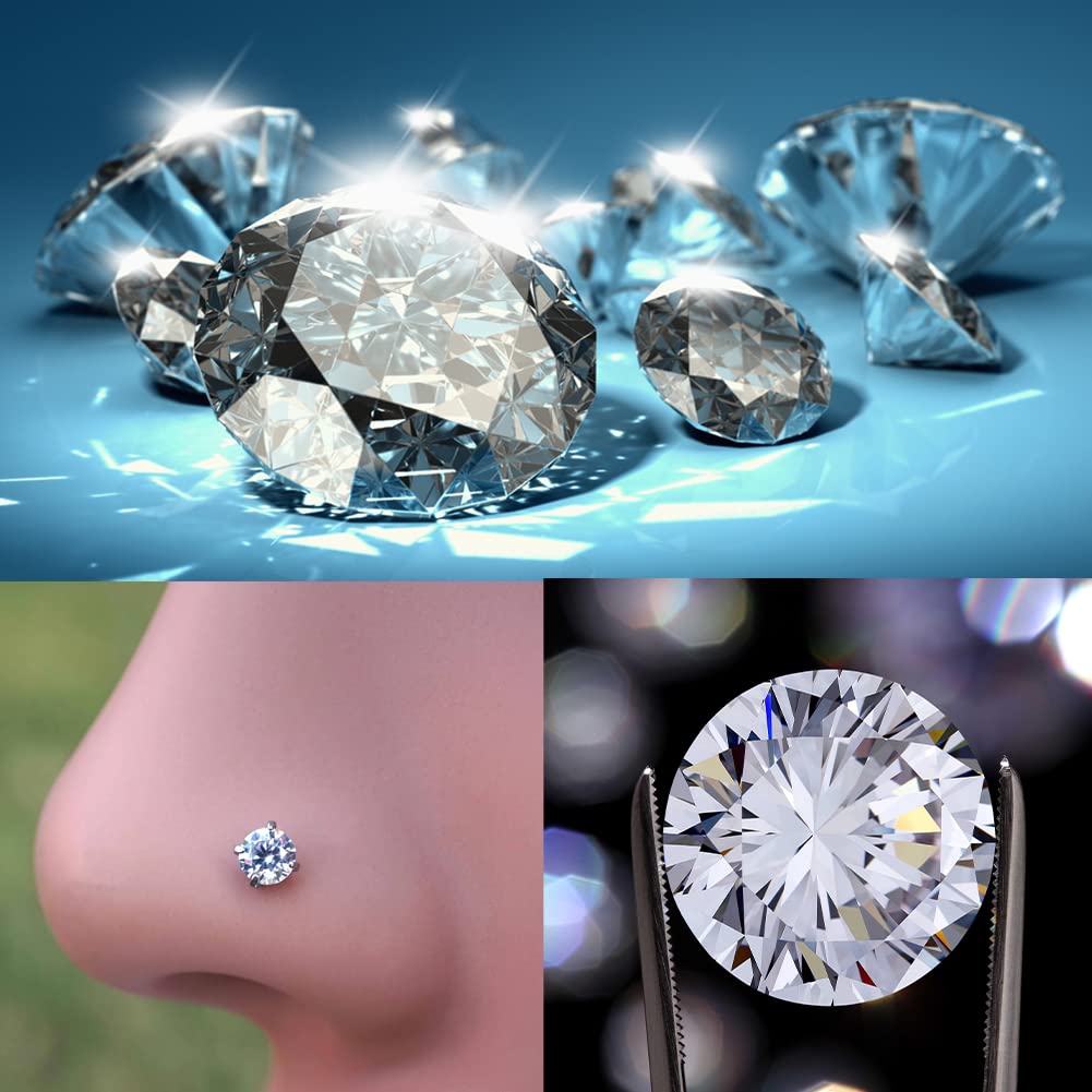 Eakxnig 20G Surgical steel Nose rings hoops L Shaped nose Stud CZ Opal Flower nose piercing Kit nostril Piercing Studs Small Nose Sutd Cute Nose Piercing Studs