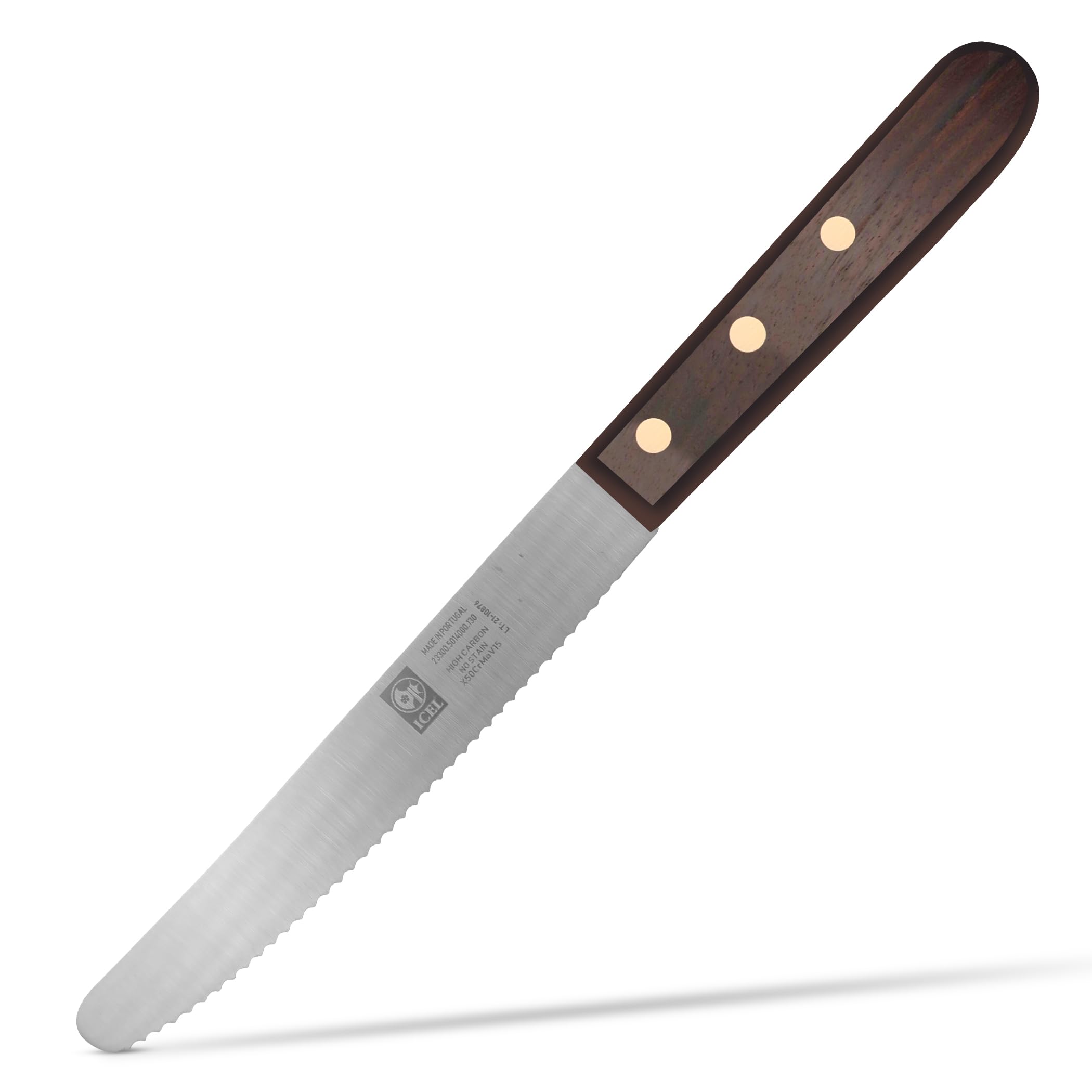 ICEL Steak Knives â Serrated Steak Knife with Rounded Tip â Serrated Knife with High Carbon Steel Blade and Rosewood Handle â Kitchen Knives for Party, Restaurant, Dinner