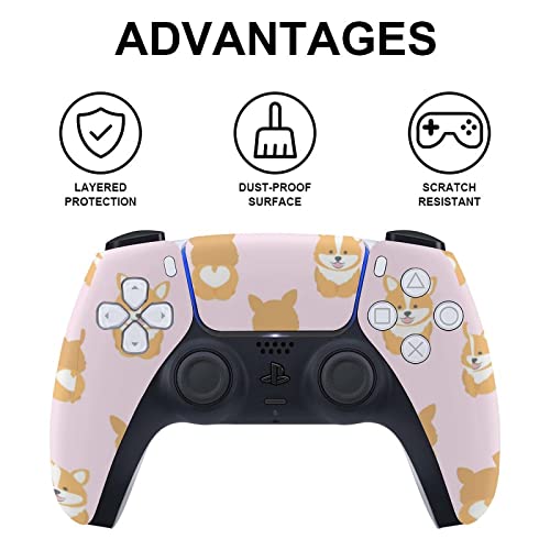 Cute Corgi Dog Full Protective Skin Cover Design Wrap Decal Sticker Compatible with PS5 Digital Edition Console and Controller