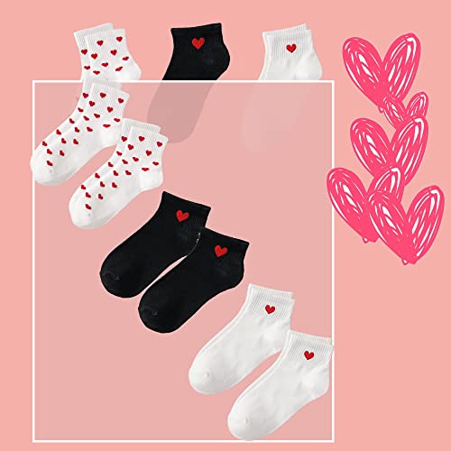 CHUNFO Cute Heart White Red Crew Women Socks Frilly Fun Bear Pattern Long Ankle Novelty Aesthetic Girls Sock 4 & More Pairs (5Pairs β Heart Pattern 03)