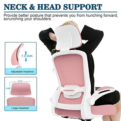 Mimoglad Office Chair, High Back Ergonomic Desk Chair with Adjustable Lumbar Support and Headrest, Swivel Task Chair with flip-up Armrests for Guitar Playing, 5 Years Warranty