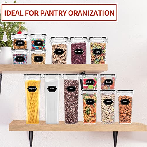 Skroam 14 Pack Airtight Food Storage Containers for Kitchen Pantry Organization and Storage, BPA Free Plastic Canister Set with Lids, Cereal, Flour & Sugar Containers- Spoon Set, Labels & Marker