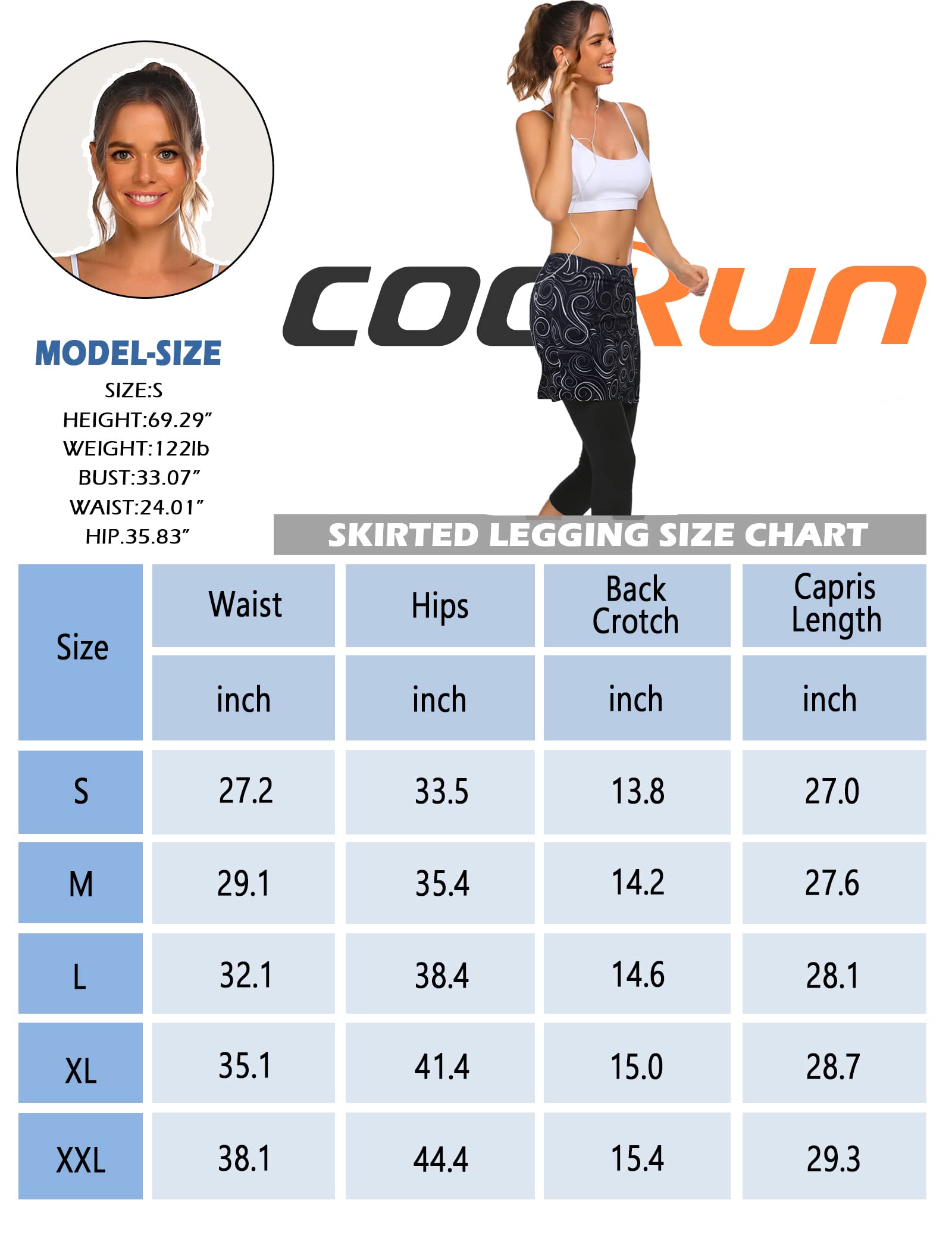 COOrun Skirted Legging for Women Yoga Legging with Skirts Pockets Solid Tennis Golf Capris Leggings Skort Navy Blue