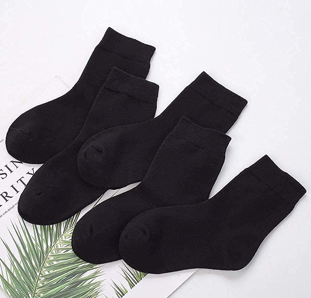 CHUNG Toddler Boys Girls 10 Pack Athletic Cotton Basic Crew Socks Autumn School Uniform Casual Sports,Plain Black,5-7Y