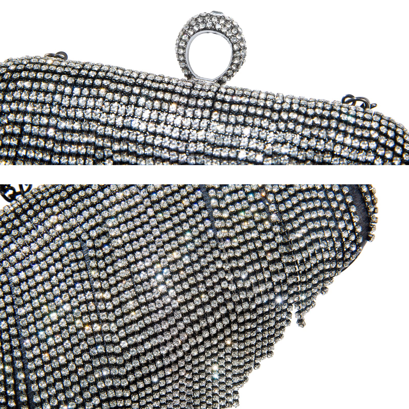 Diamond Clutch Evening Bag for Women, Diamond-encrusted Clutch Handbag for Dinner Party Wedding iPhone Black, Silver