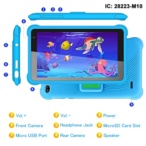 qunyiCO 7 inch Kids Tablet 32GB Android 11 WiFi Camera Bluetooth 2GB RAM HD Touch Screen 1024x600 Kid-Proof Case Parental Control Learning App on Google Certified Playstore Blue