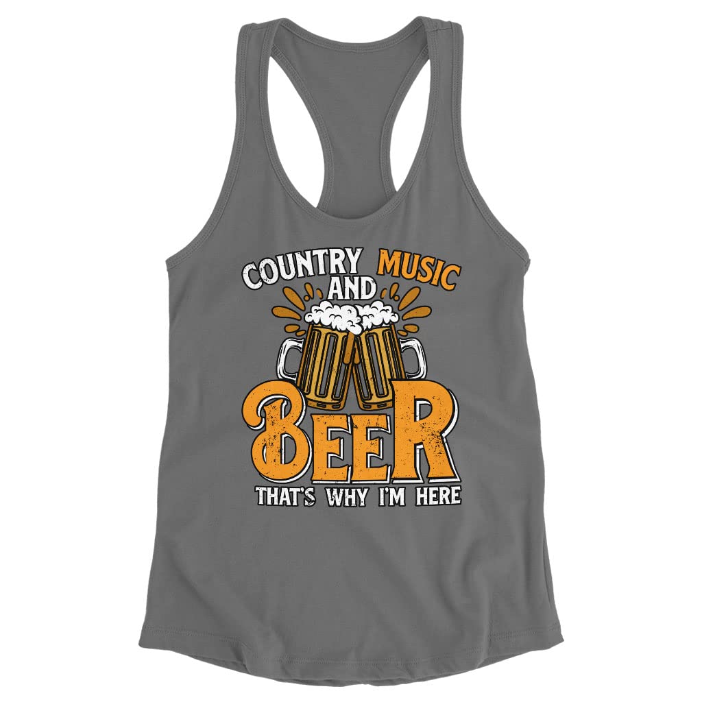 Country Music and Beer Racerback Tank - Quotes Tank - Funny Workout Tank - Black, M