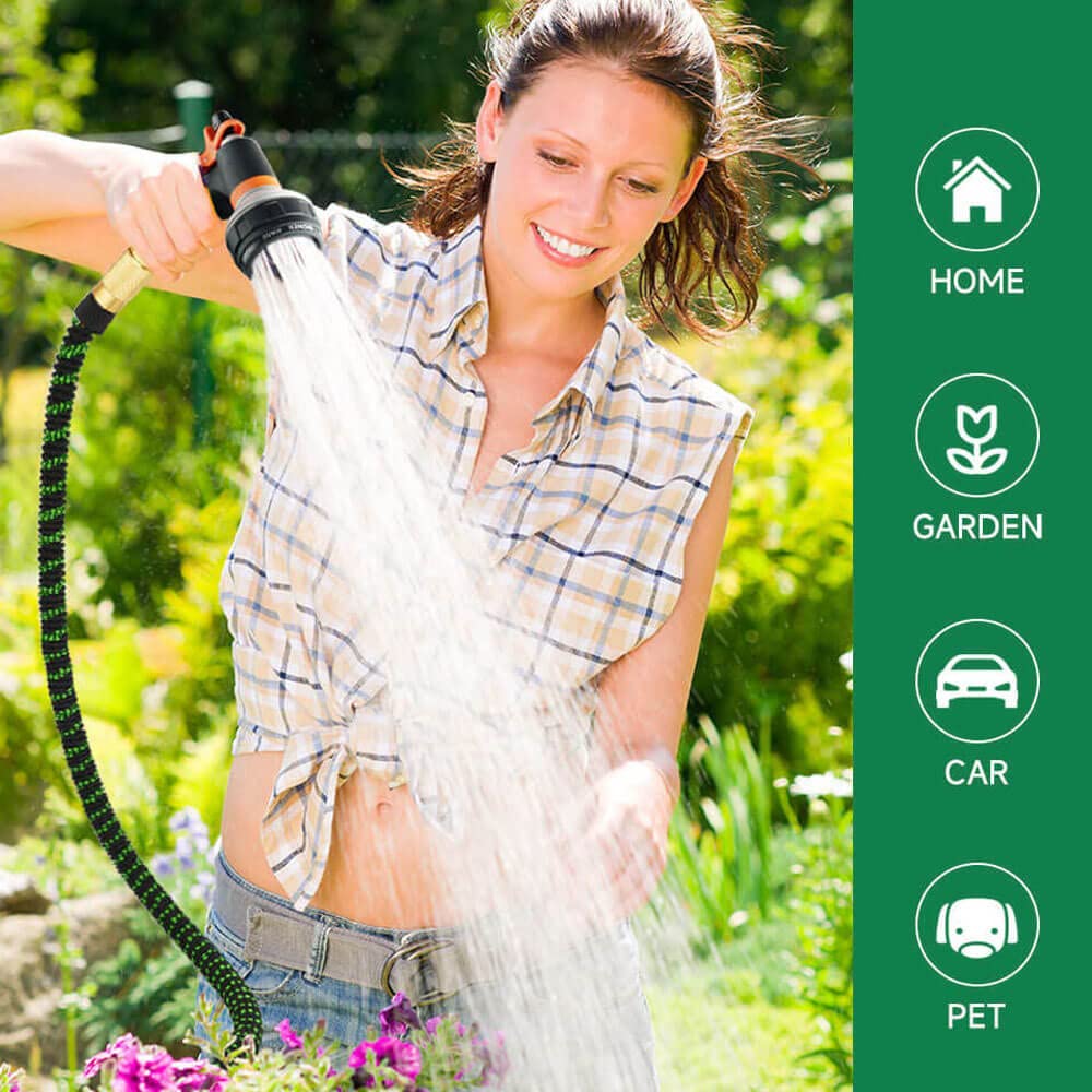 Expandable Garden Hose Water Pipe - 50FT Lightweight Water Hose with 8 Function Spray Nozzle, Flexible Portable Garden Hoses for Outdoor Gardening, Black