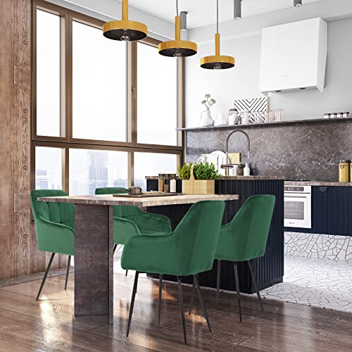 Higliocas Dining Chairs Set of 2, Kitchen Chairs with Velvet Upholstered, Modern Living Dining Room Accent Armchairs with Metal Legs, Green