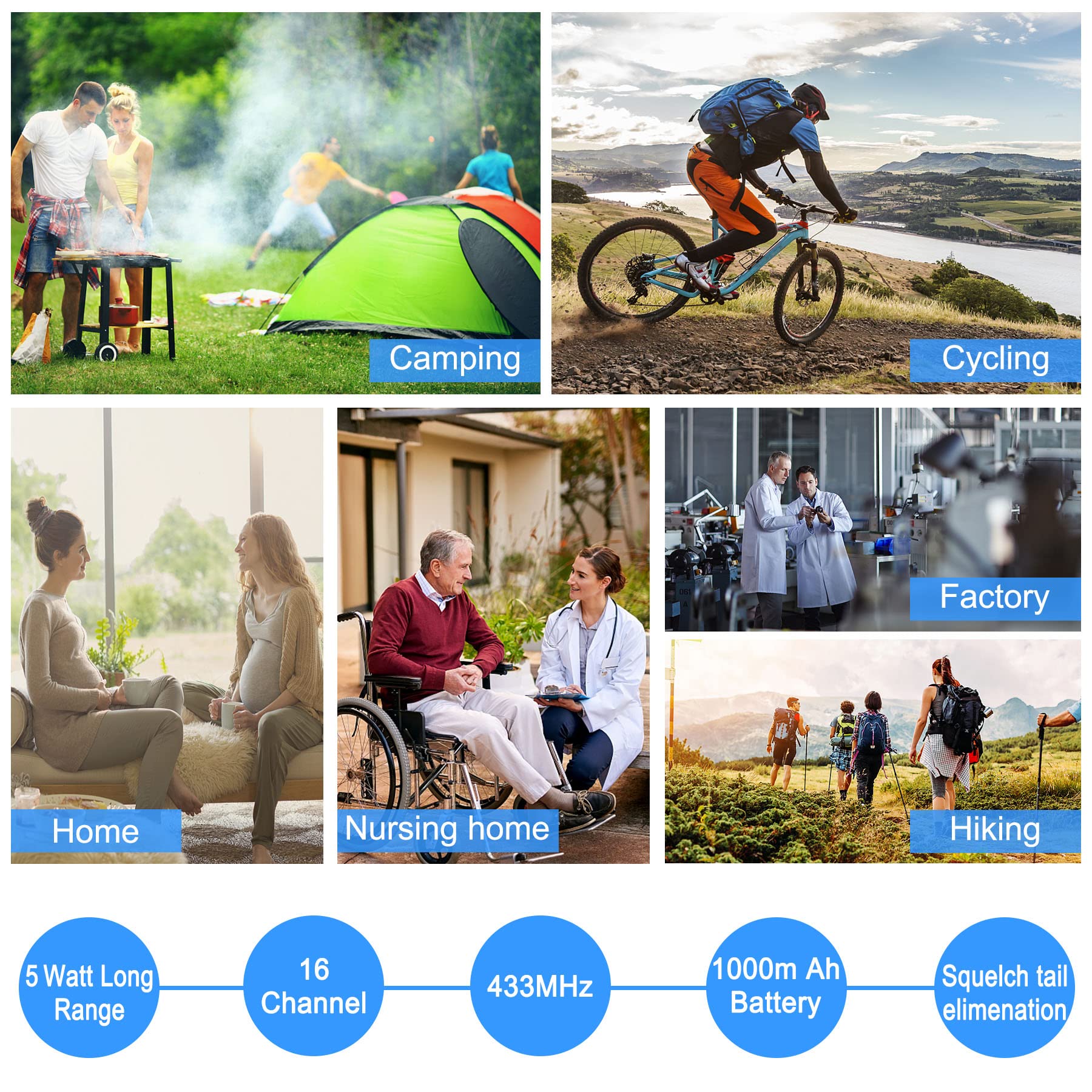 ChunHee Wireless Intercom System for Elderly/Kids, Home Intercom System Room to Room Communication, 1.5 Miles Long Range 16 Channel Intercom System for Home/Office/Camping/Hiking/Vacation