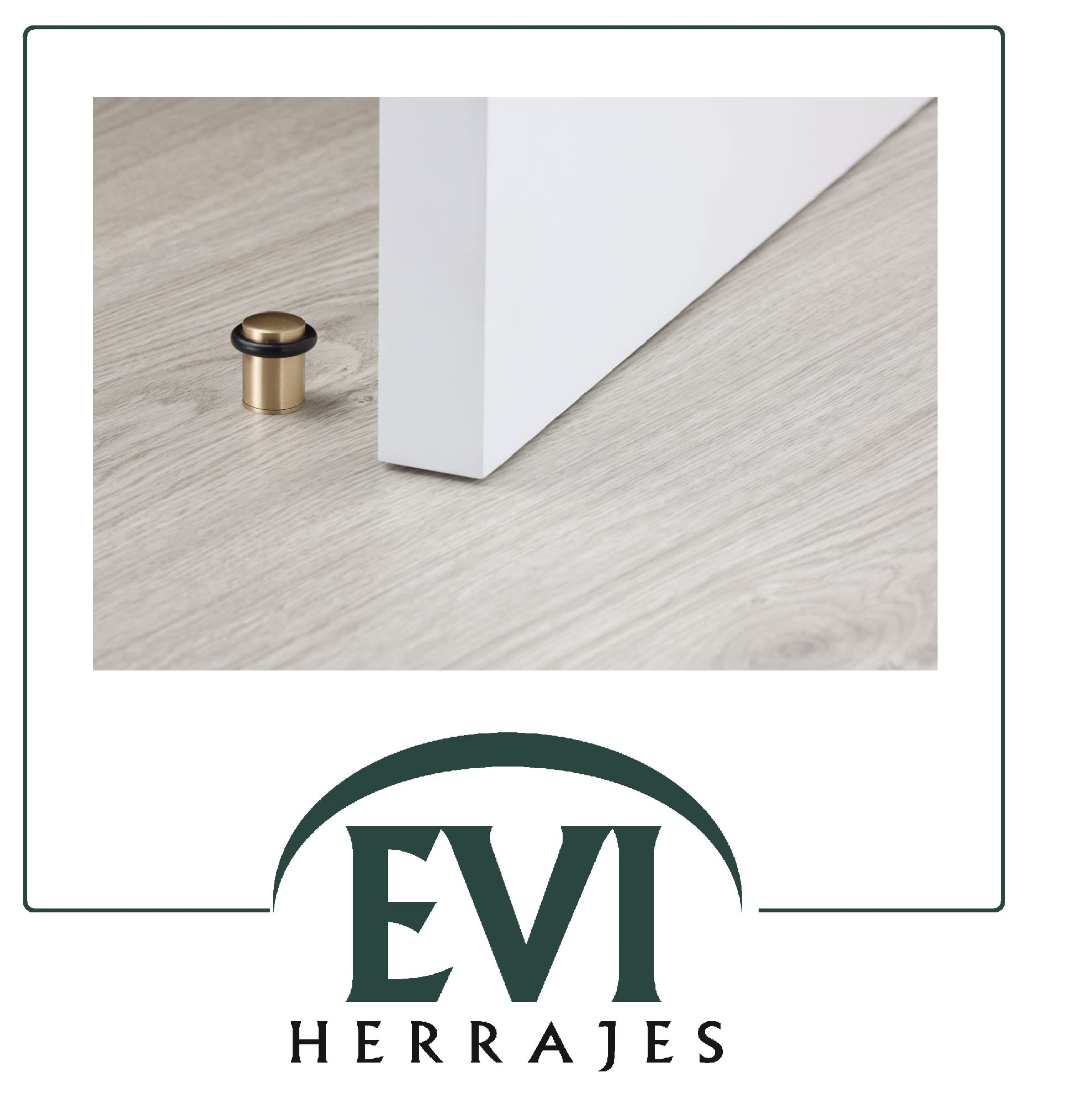 EVI | Doorstop | 1.06'' X 1.15'' | Threaded Base | Natural Silicone Black Rubber | Brass Matte Finished | Includes Strips + Fastening Anchor | 2X Mod. I-108