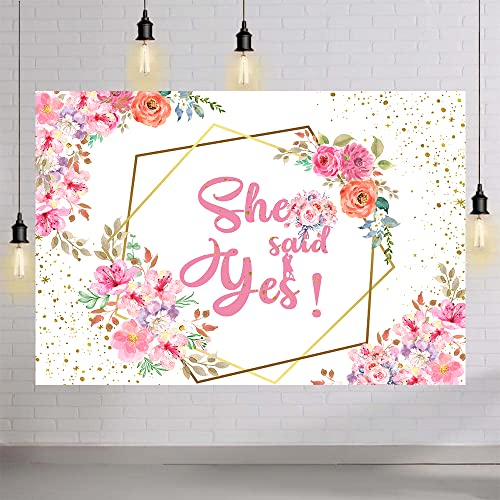 Just Married Backdrop 8x6ft Polyester She Said Yes Engagement Reception Backdrop Geometric Pink Flowers Engagement Party Reception Decorations Backdrop Wedding Party Backdrop Decoration YL096
