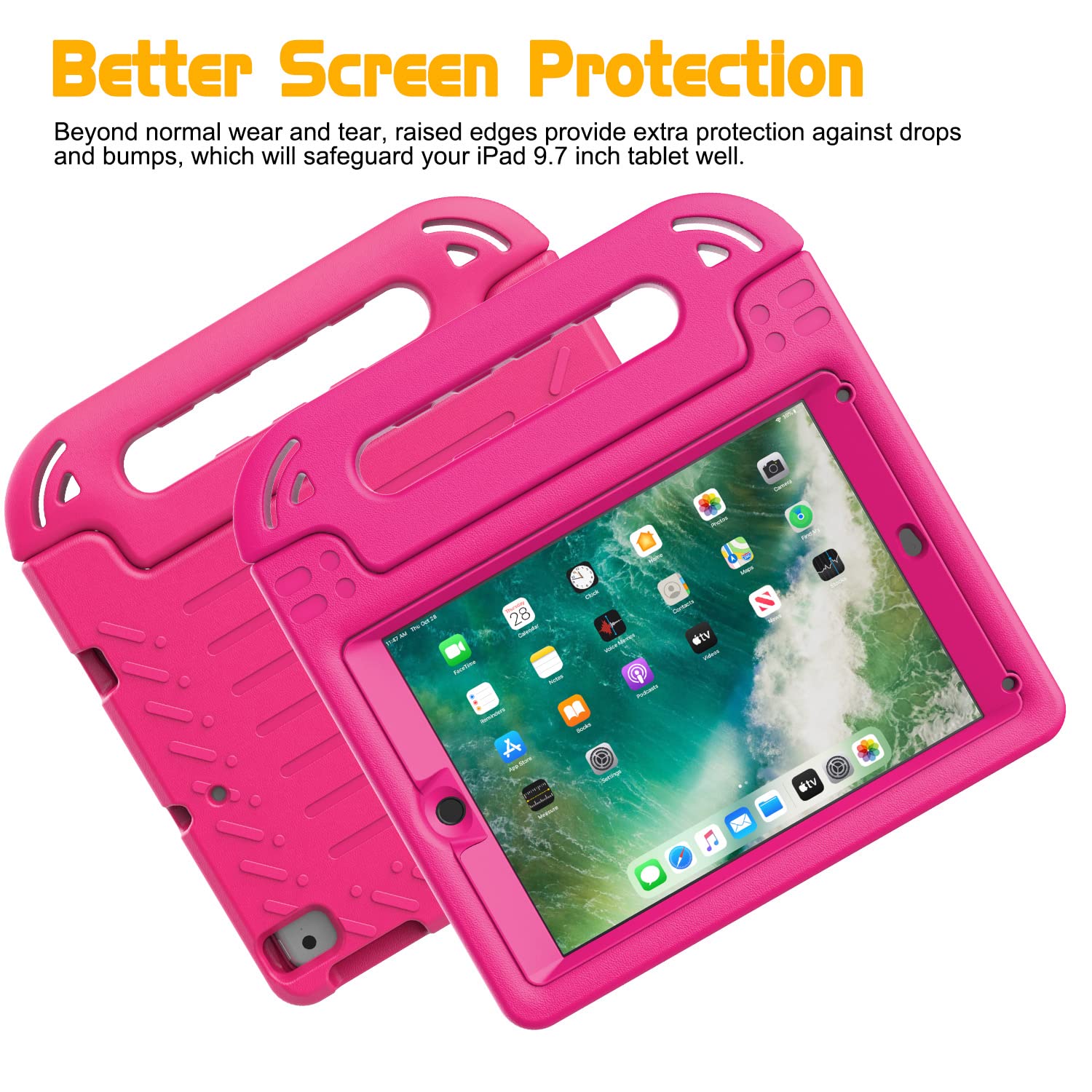 eTopxizu iPad 9.7 Case 6th/5th Generation (2018/2017), Screen Protector,Shockproof Light Weight Handle Stand Case for New iPad Air 2th Gen, iPad 9.7 Inch 2018/2017,iPad Pro 9.7 inch, Rose