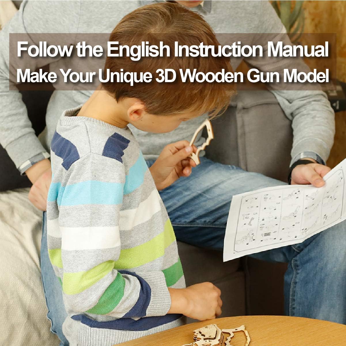 ROKR 3D Wooden Puzzle DIY Building Toys Mechanical Model - Multi-Player Game with Wood Targets &Rubber Bands, Gifts for Adults