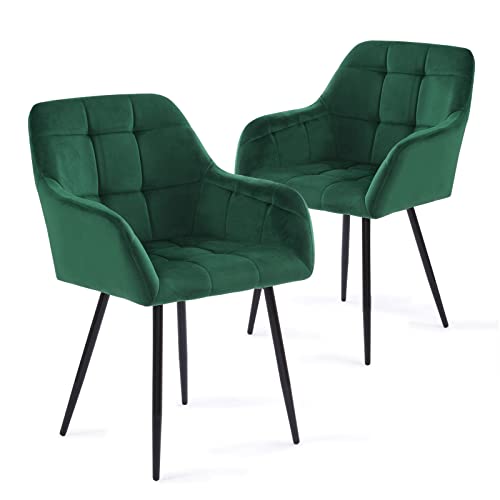 Higliocas Dining Chairs Set of 2, Kitchen Chairs with Velvet Upholstered, Modern Living Dining Room Accent Armchairs with Metal Legs, Green