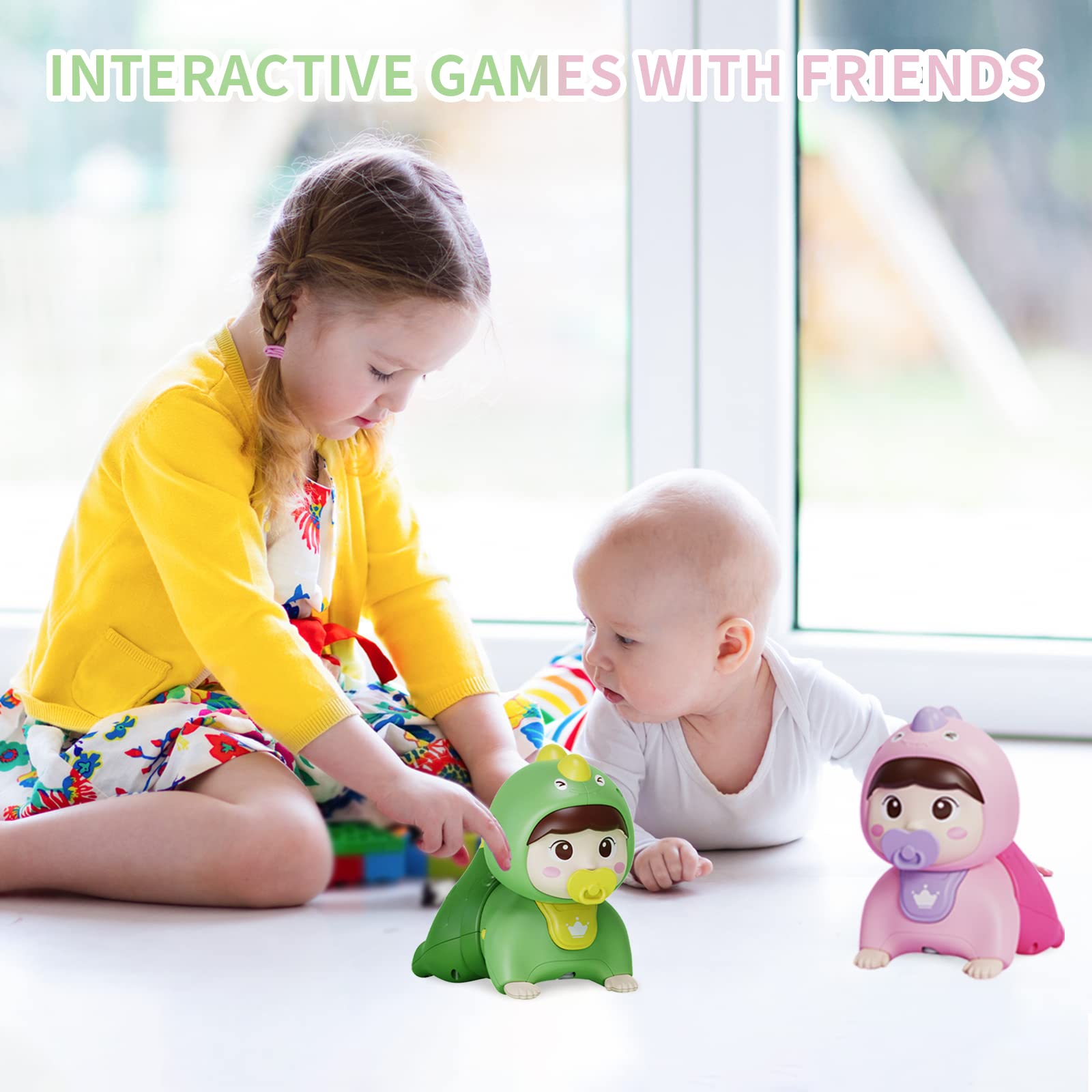 Lcasio Baby Crawling Toys, Musical Light up Crawling Toys for Babies 6-9-12 Months and UP, Crawling Baby Toys with Music and Light Up LED(Green)