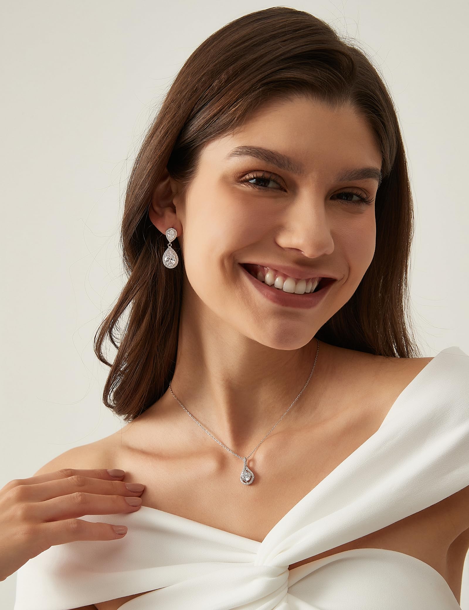 EAMTI Silver Dangle Earrings for Women Cubic Zirconia Teardrop Bridal Wedding Earrings 925 Sterling Silver Post Rhinestone Earring