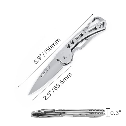 Gerderk 6 Pack Folding Pocket Knife, Pocket Knife with Chain, Only 2.5 in. Blade - EDC Knife for Camping Hiking Fishing for Men and Women (Silvery)
