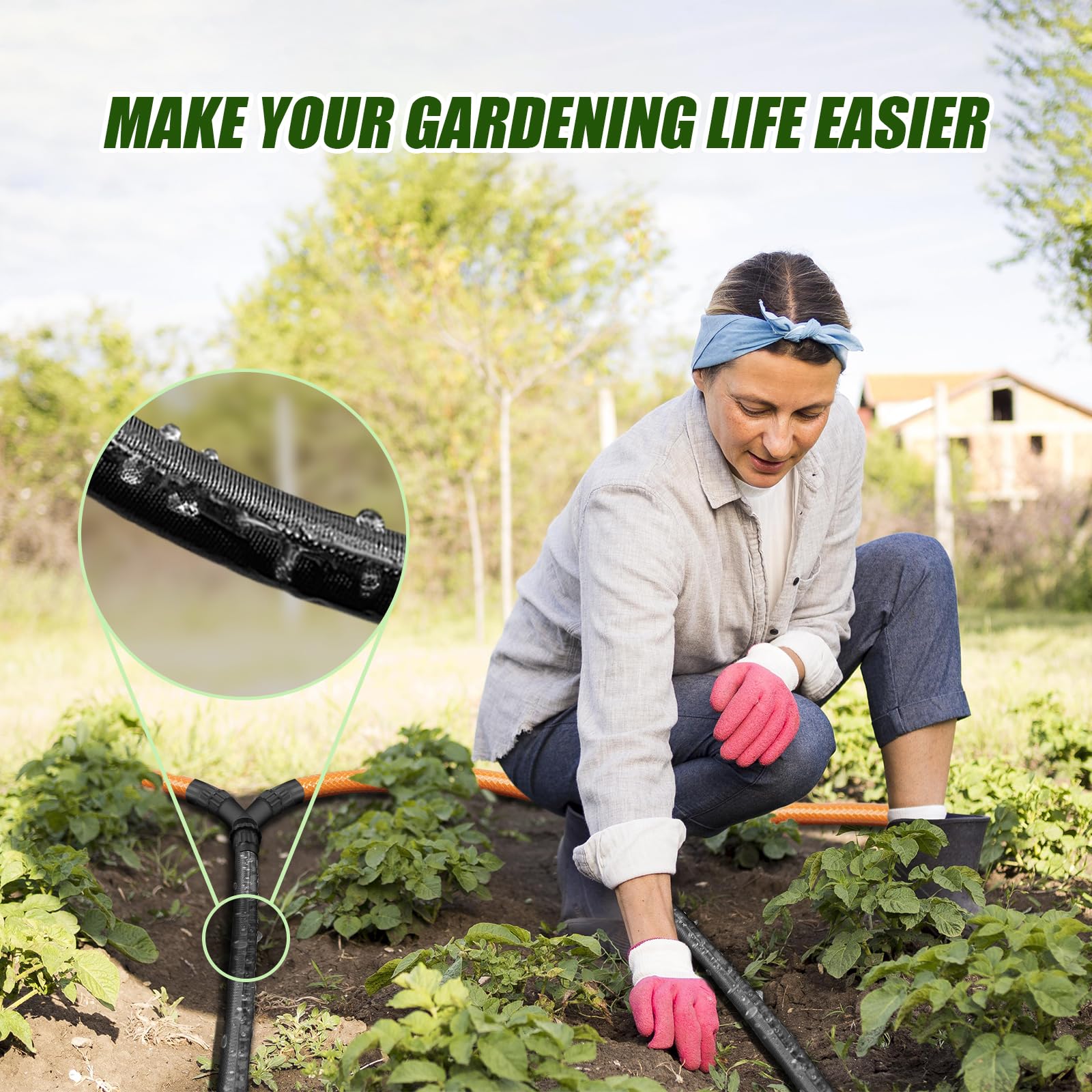 Flat Soaker Hose 50ft, Heavy Duty Double Layer Design, Drip Irrigation Hose Saves 80% Water, Leak Proof Sprinkler Hose For Garden, Lawn, Flower Bed, Vegetable Field