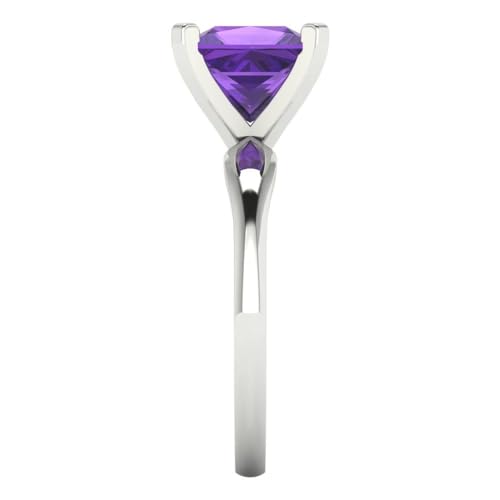 Clara Pucci 2.50ct Princess Cut Solitaire Natural Amethyst Excellent Engagement Bridal Promise Anniversary Ring 18K White Gold 4.75