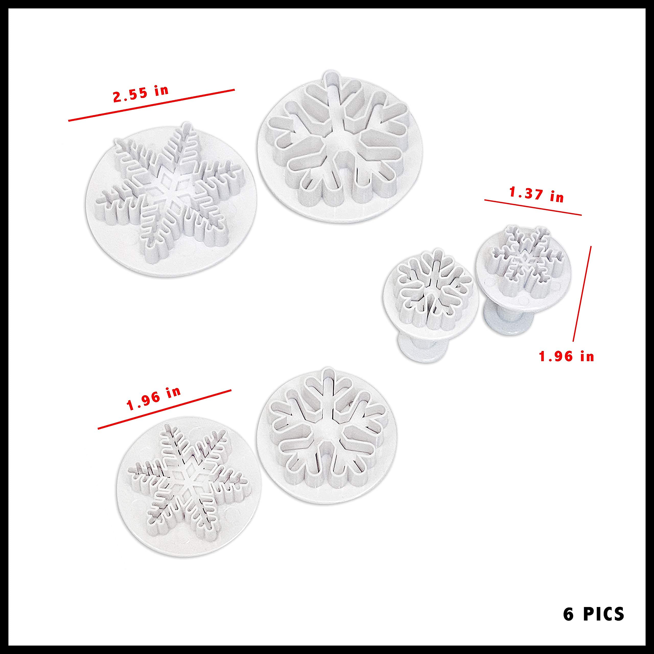 Clever Monster Snowflake Cookie Cutters Set of 6, Plunger Cutter Cake Decorating Supplies Fondant Molds Embossing Tool Snowflake Plunger Cake Cutter