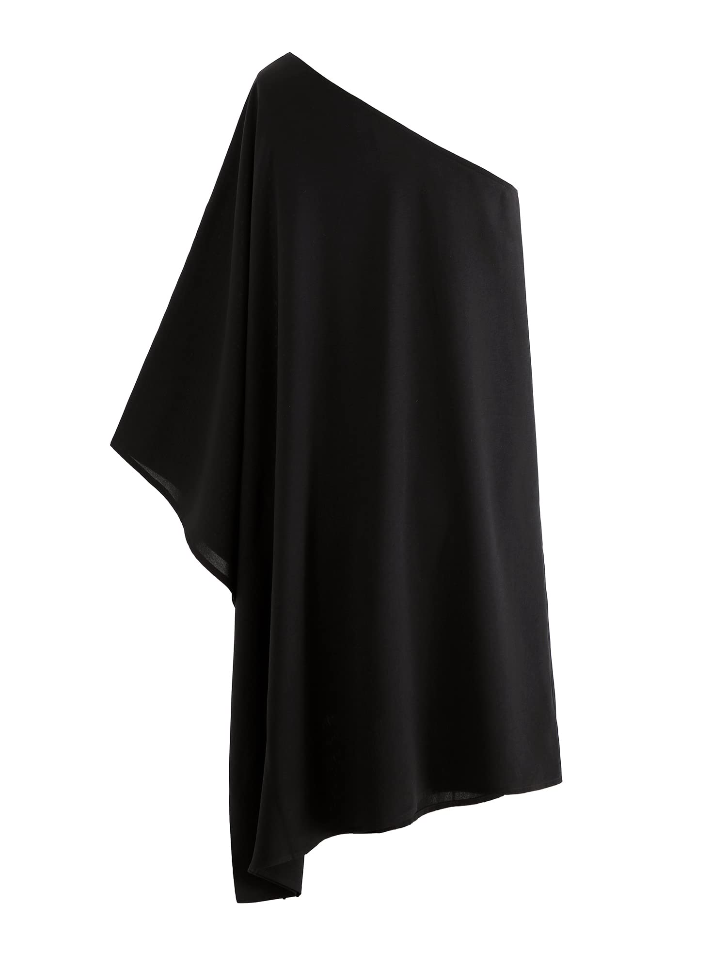 Chunoy Women Casual Summer Batwing Sleeve Side to Side One Shoulder Statement Flowy Mini Dress Black
