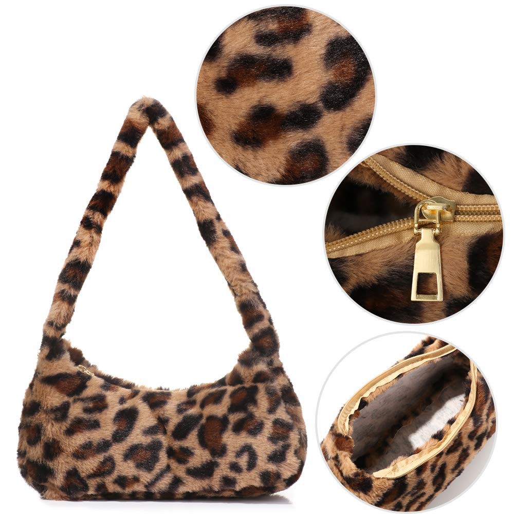 Cofordos Women Cute Soft Plush Leopard Print Clutch Handbag Shoulder Bag Crossbody Purse(leopard)