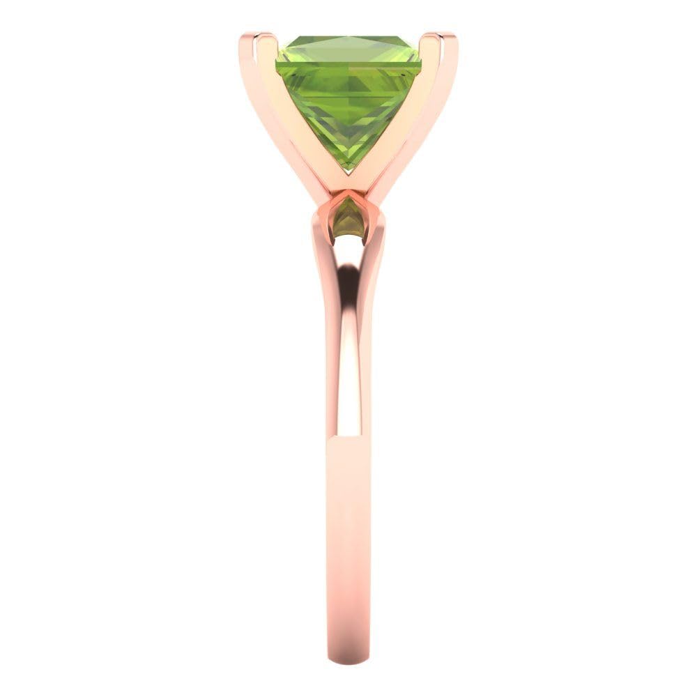 Clara Pucci 2.5ct Princess Cut Solitaire Natural Peridot Engagement Wedding Bridal Promise Anniversary Ring in 18K Rose Gold Size 9.75