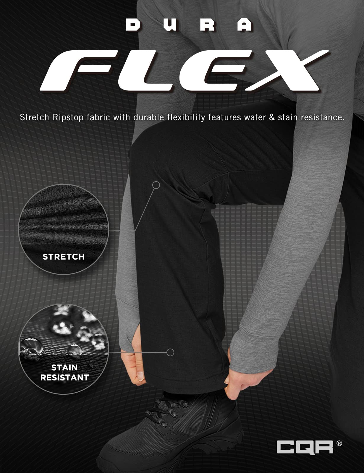 CQR Women's Flex Stretch Tactical Pants, Outdoor Hiking Pants with Pockets, Water Resistant Ripstop Work Pants, Flexy Stratight Black, 16