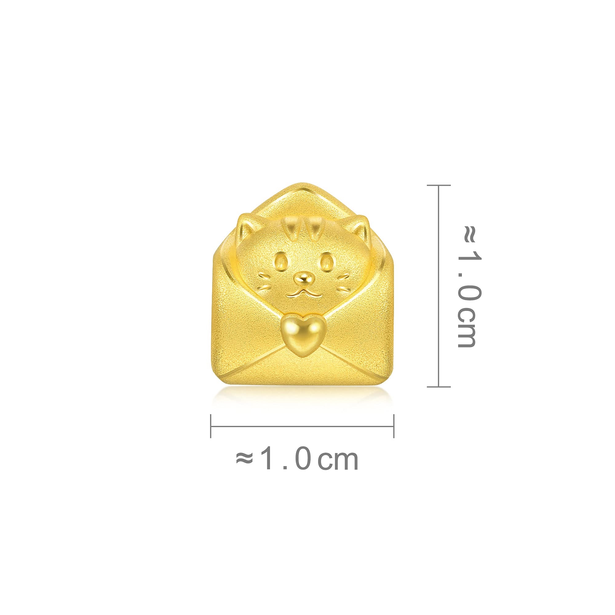 CHOW SANG SANG 999 24K Solid Gold Envelope Cat Kitten Mini Charm Bracelet for Women 92442C (Gold, 19 CM)
