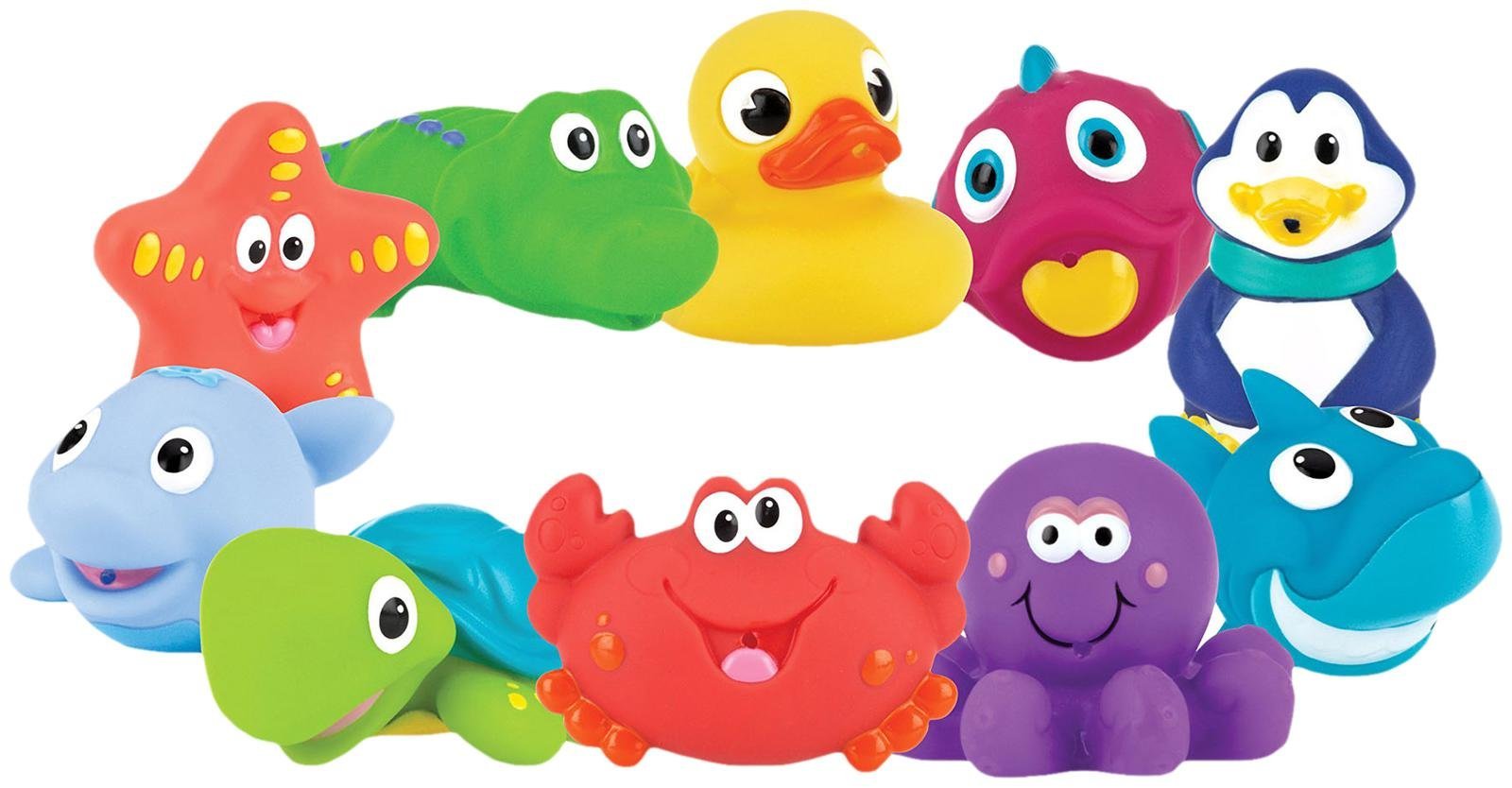 Nuby 10 Count (Pack of 1) Little Squirts Fun Bath Toys, Assorted Characters
