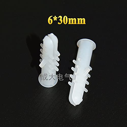 Expansion screw 100pcs white Plastic expansion pipe M6*30mm M8*40mm rubber plug plastic pipe nylon column expansion screw anchor plug wall plug for Drywall Sheetrock Wall Fixings ( Size : M6-30 )