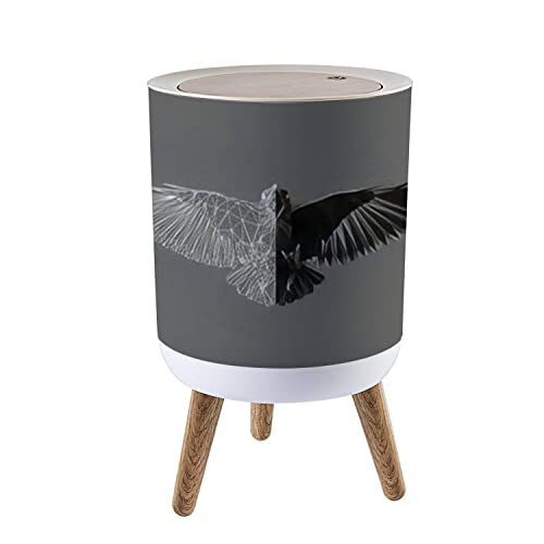 Small Trash Can with Lid Raven in Flight on Grey Low Triangular and Wireframe EPS 8 Isolated 7 Liter Round Garbage Can Elasticity Press Cover Lid Wastebasket for Kitchen Bathroom Office 1.8 Gallon