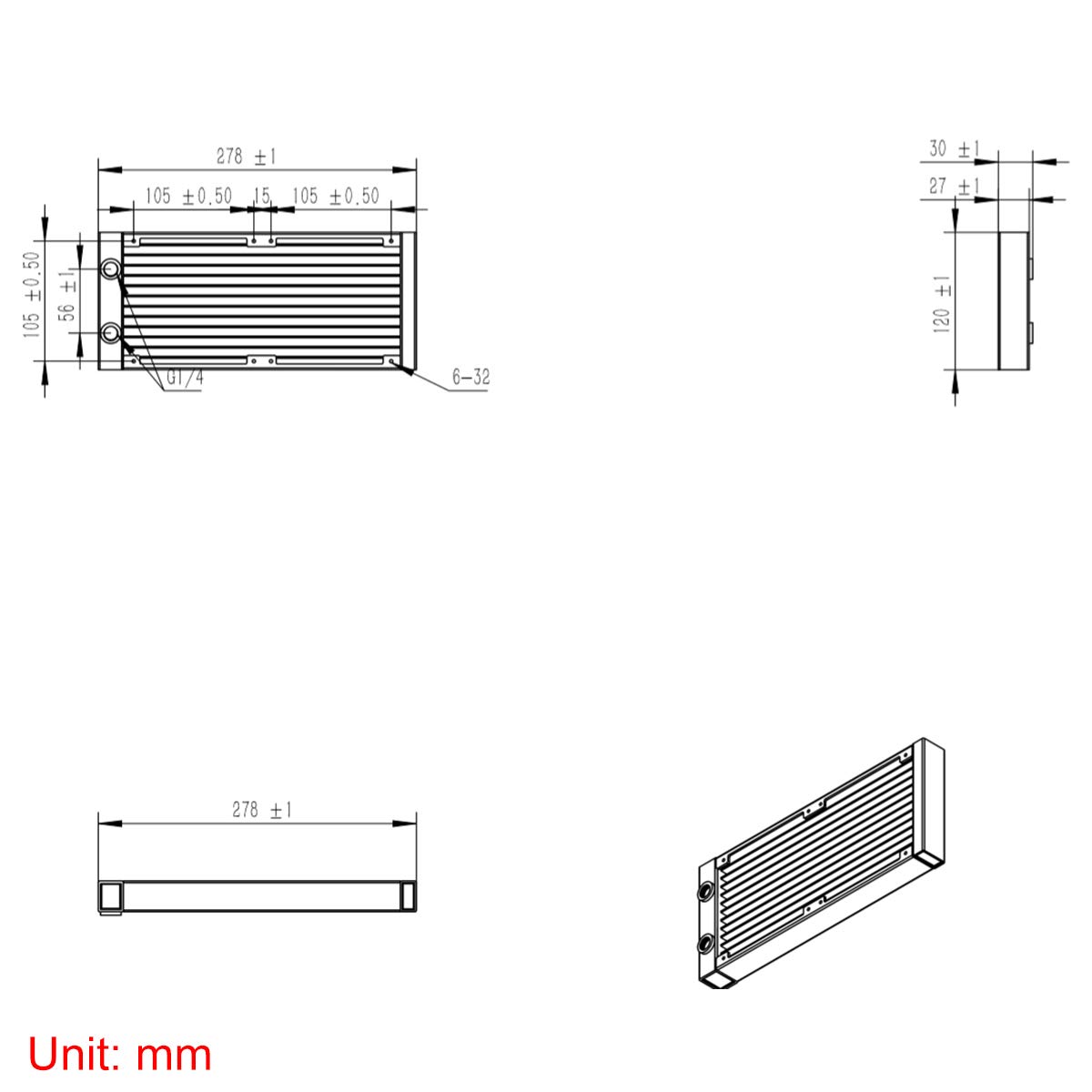 CLYXGS Water Cooling Radiator, 12 Pipe G1/4 Thread Heat Row Radiator 12 Pipe Aluminum Heat Exchanger Radiator for PC CPU Computer Water Cool System 240mm Black