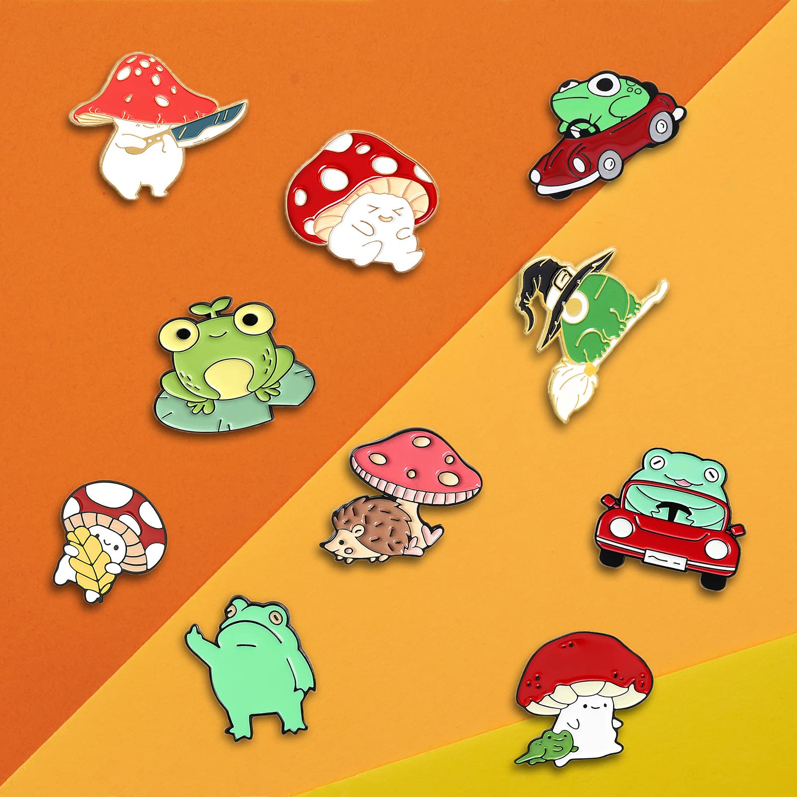 Cute Mushroom Frog Enamel Tiger Animal Pin Brooches Sets,Cartoon Lapel Badge Funny Button Cat Pins Jewelry for Backpack Cloths Hats Decorations (Frog mushroom)