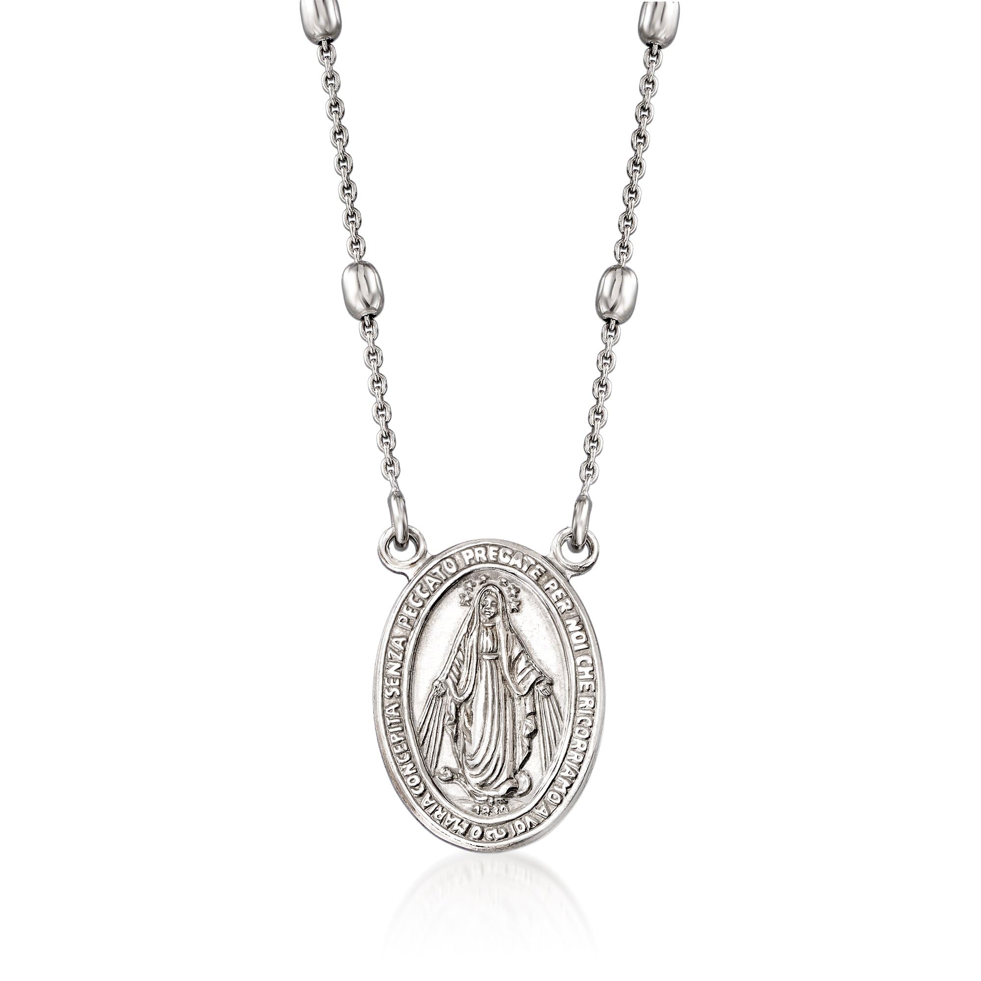 Ross-Simons Italian Sterling Silver Miraculous Medal Bead Station Necklace. 16 inches