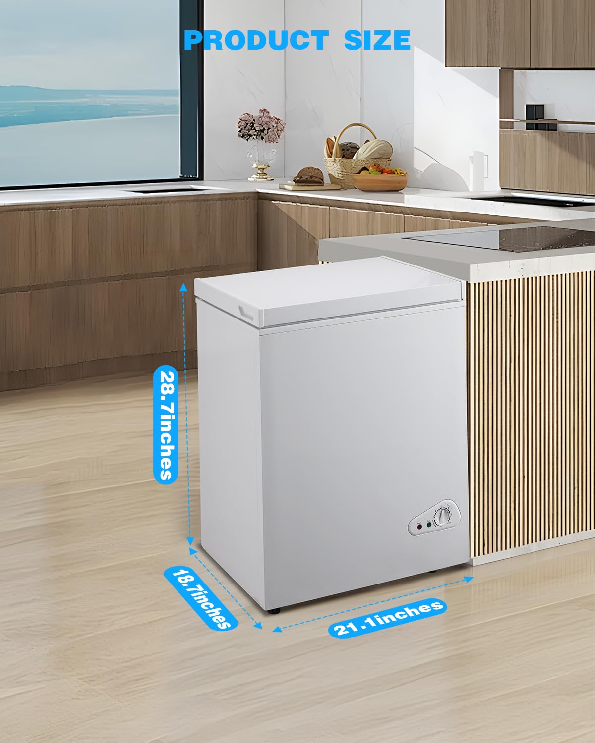 EUASOO 5 Cu.Ft Chest Freezer with a Removable Basket 7 Gears Adjustable Temperature Control(-18°F to -46°F), Deep Compact Freezer for Garage, Office, Basement, House, Kitchen, Shop, RVs-White