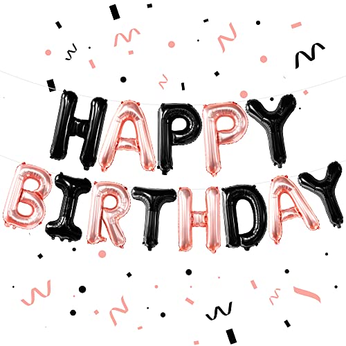 KatchOn, Happy Birthday Balloons - 16 Inch | Black and Rose Gold Happy Birthday Balloon for Happy Birthday Decorations | Black and Rose Gold Party Decorations | Black and Rose Gold Party Supplies