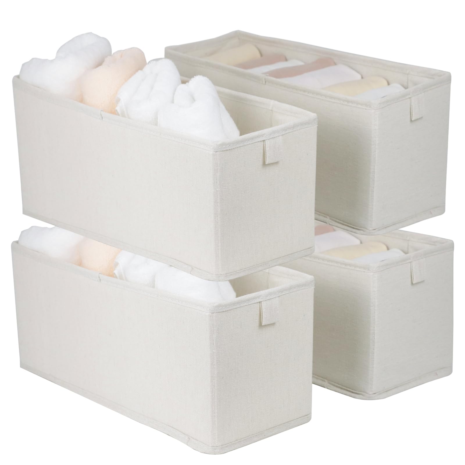 Fordonral 4 Pcs Fabric Narrow Storage Bins for Drawer, Shelf, Closet, Countertop, Small baskets for Organizing, Sock Underwear Organizer, Long Storage Container Bin