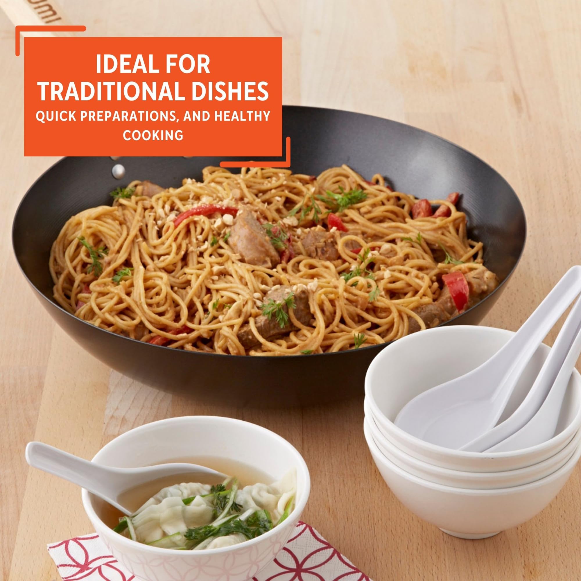 IMUSA USA IMU-52005 Nonstick Wok with Wood Handle 11-Inch
