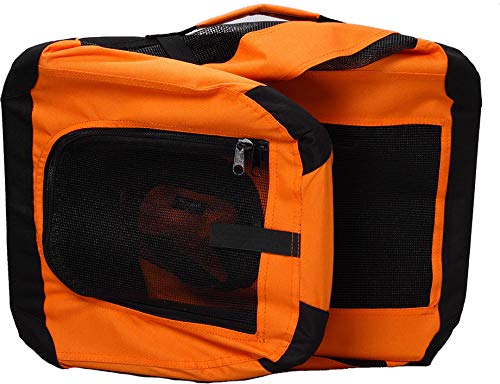PET LIFE '360° Vista View' Zippered Soft Folding Collapsible Durable Metal Framed Pet Dog Crate House Carrier, Large, Orange
