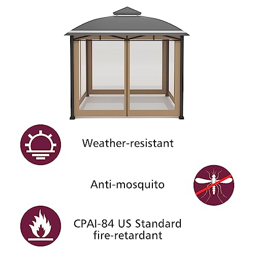 Tumjay Gazebo Universal Replacement Mosquito Netting 10’x10’ Garden Gazebo Netting Outdoor Canopy Mesh Patio Screen Sidewalls with Zipper(Mosquito Net Only,Khaki)