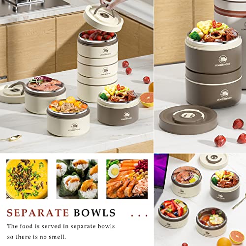 Keweis Bento Lunch Box Set, Set of 2 Insulated Lunch Containers with Thermal Bag, Stackable Stainless Steel Leakproof Lunch Boxes for Adults Kids, Portable Food Container with Date Record